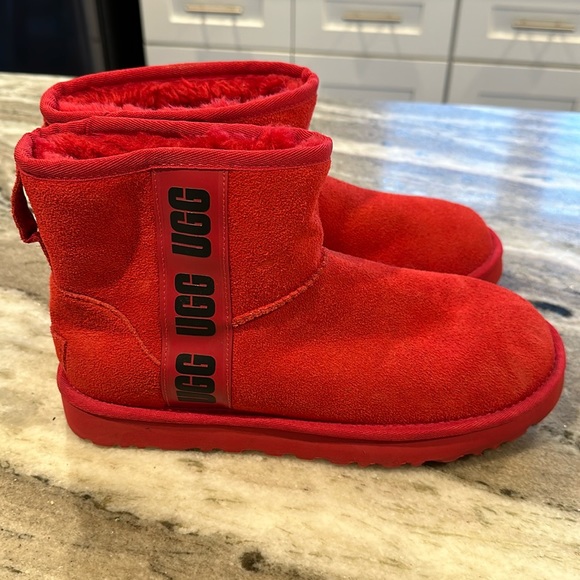 UGG | Shoes | Ugg Classic Mini Side Logo Boot Size 9 Red | Poshmark